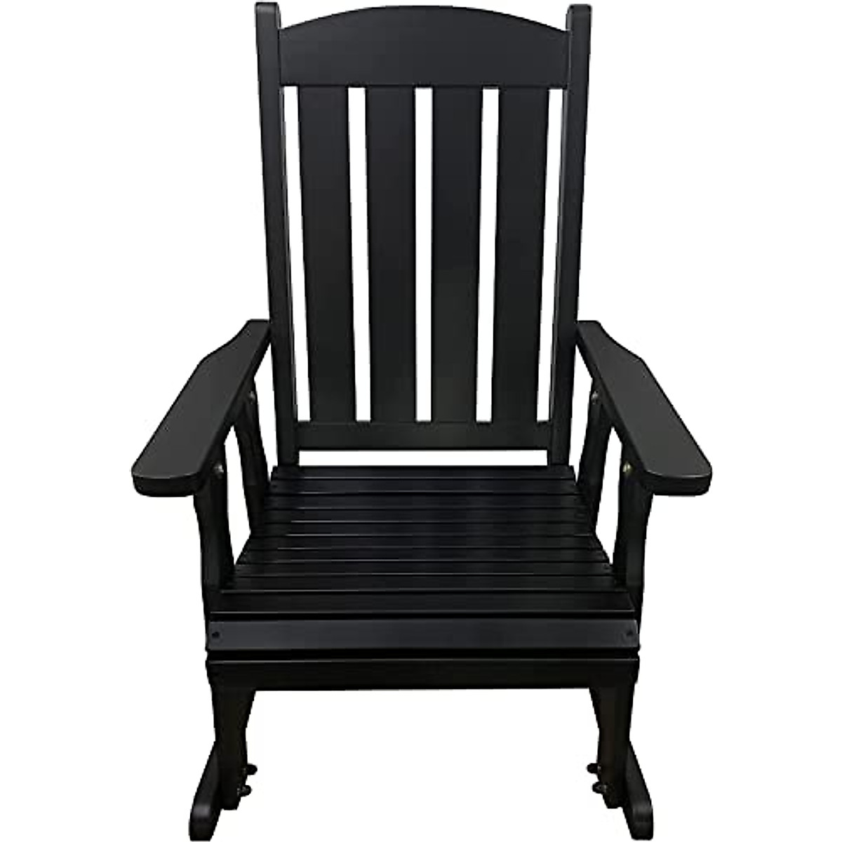 Wooden Rocking Chair with Comfortable Backrest Inclination, High Backrest and Deep Contoured Seat, Solid Fir Wood, Heavy Duty 600 LBS, for Both Outdoor and Indoor, Backyard, Porch and Patio (Black)