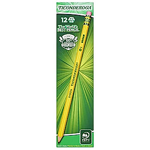 Ticonderoga Pencils, Pre-Sharpened, #2 Soft Lead, Yellow Barrel, Box Of 12