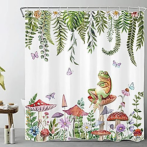ECOTOB Rustic Mushroom Shower Curtain Sets with Bath Rugs Green Leaf and Flower Bathroom Accessories Set with Bath Mat Botanical Bath Curtain Set Shower Curtain for Bathroom Decor 72x72 Inch