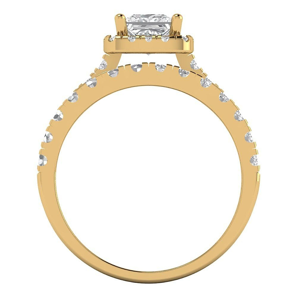 2ct Princess Cut Clear Simulated Diamond 14k Yellow Gold Halo Solitaire W/Accents Wedding Engagement Promise Ring size 3.5