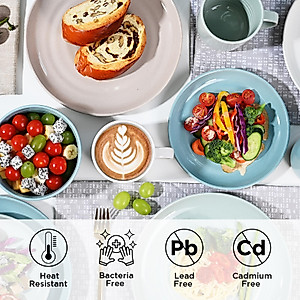Ollieroo 16 Pieces Stoneware Dinnerware Sets Dishwasher & Microwave Safe, Handpainted Spirals Pattern Ceramic Dish Set Includes Plates, Bowls and Handled Mugs, Kitchen Dinner Set for 4, Multicolor