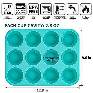 CAKETIME Silicone Muffin Pan Set - Cupcake Pans 12 Cups Silicone Baking Molds,BPA Free 100% Food Grade, Pinch Test Approved, Pack of 2