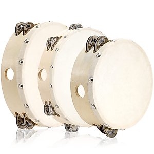 Tosnail Set of 3 Wooden Tambourine, 10", 8", 6" Hand Held Drum Bell, Double Rows Metal Jingles, Musical Gift Educational Instrument for Kids and Adults