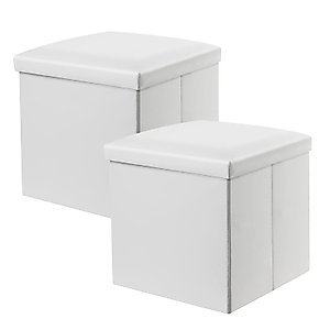 DEARYOU White Storage Ottoman Cube, Folding Storage Ottoman Square, Small Foot Rest Ottoman with Foam Padded Seat, 15 Inches Faux Leather (White,2pcs)