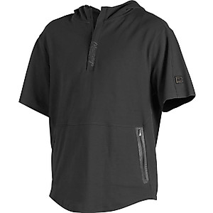 Rawlings Gold Collection Adult 1/4 Zip Short Sleeve Batting Practice Hooded Jacket, Black, Medium