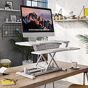 VERSADESK Electric Standing Desk Converter, PowerPro Height-Adjustable Sit Stand Desktop Riser with Keyboard Tray, USB Charging Port, 36" X 24", White