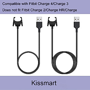 Kissmart Charger for Fitbit Charge 4/Charge 3, Charging Cable Cord for Fitbit Charge 4/3 Smart Wristband (2Pack, 1.8ft & 3.3ft)