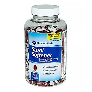 Member's Mark Stool Softener Regular Strength Docusate Sodium 100mg, 600 Softgels