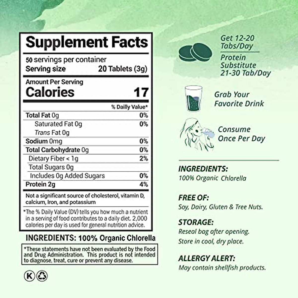 Chlorella Tablets Mega-Pack 1000 Tablets Cracked Cell, Raw, Non-GMO. 100% Pure Chlorella Pyrensoidosa. Green Superfood. High Protein, Chlorophyll & Nucleic acids. No preservatives or fillers