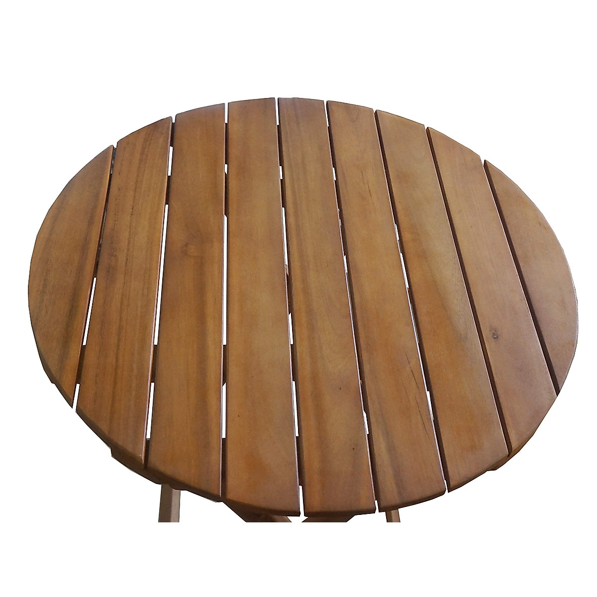 BTEXPERT 29.5" High Folding Solid Wood Acacia Outdoor Dining Natural Light Stain Finish Patio Deck Lawn Garden Backyard Wooden Adirondack Portable Side Stand Modern Accent Slat, One 24" Round Table