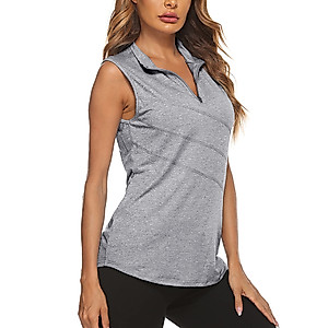 Koscacy Polo Shirts for Women,Quick Dry Golf Tops Misses Sleeveless Sport Wear Stretchy Lightweight Breathable Moisture Wicking Comfortable Active Top Tee Shirt Grey Medium