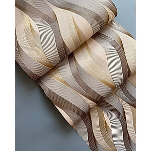 3D Wave Stripe Wallpaper Beige Embossed Vinly Non-Pasted Waterproof Wall Covering 374.00”x 20.8” [ Not Peel and Stick ]
