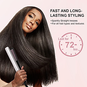 Hair Straightener and Curler 2 in 1, Negative Ion Flat Iron Curling with Ceramic Plates and Dual Voltage Straightening Iron for Black Women, with Auto Shut-Off