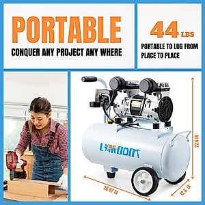 Limodot Air Compressor, Ultra Quiet Air Compressor, Only 68dB, 8 Gallon Durable Steel Air Tank, 2.8CFM @ 90PSI, Oil-Free, Ideal For Shop, Garage, Car, Pneumatic Tool, 1.2 HP