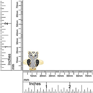 AFFY 1/4 Carat Round Cut Black And White Natural Diamond Owl Ring In 14K Yellow Gold Over Sterling Silver (0.25 Cttw, I2-I3 Clarity) Ring Size-8
