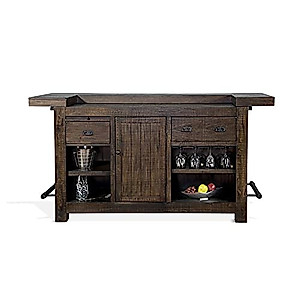 Pemberly Row 80" Farmhouse Transitional Wood Home Bar Unit Cabinet Set with Stemware Rack, Wine Storage for Dining Room Kitchen in Tobacco Leaf