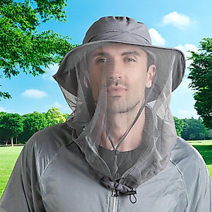 Connectyle Men's Mosquito Net Hat for Fishing Gardening UV Protection Safari Sun Hat Mesh Veil Bucket Hats UPF 50+ Dark Grey