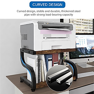 PUNCIA 2 Tiers Small Retro Wood Home Office Desktop Printer Stand Laser Printer Copier Stand with Storage Rustic Tabletop Heavy Duty Organizer Rack Shelf Desk Dual for Small Space Double Tiers Tray