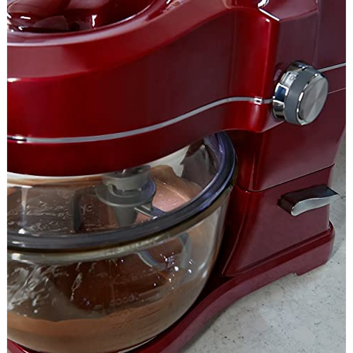 Kenmore Elite Ovation Electric Stand Mixer 5 Qt 500 Watt 10-Speed Motor Revolutionary Pour-In Top Tilt Head Beater Whisk Dough Hook Planetary Mixing 360-Degree Splash Guard Glass Bowl with Lid, Red