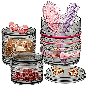 Amazing Abby - Inspire - Acrylic Headband Organizer (3-Piece Set), Plastic Apothecary Jars for Vanity, Bathroom Canisters, Midnight Grey, Great for Hairbrush, Beauty Supplies, Bath Sponges, and More