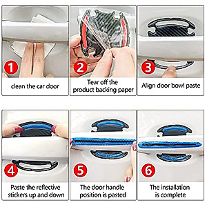 Fehlot Car Door Handle Stickers Universal Auto Door Handle Scratch Cover Guard Protective Film car Outdoor Safety Decoration Reflective Strip 8 Pack (Blue)
