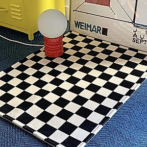 Black Check Pattern Mini Rug, Indoor Rug, Mini Rug(1.6 ft * 2.3 ft), Modern Designed Rug, Pet Rug
