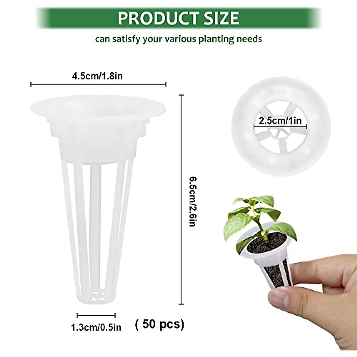 50Pcs Grow Baskets for Hydroponics Supplies, Seed Pods Basket Replacement, Hydroponic Net Pots Pods for Grow Sponges Garden, Slotted Cups Plant Growing Containers for Herb