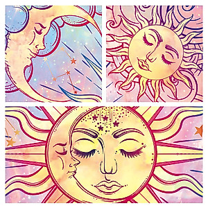 Ohjijinn Pastel Pink Tapestry Burning Sun Tapestry Mystic Tapestry Celestial Sun and Moon with Stars Tapestry Psychedelic Hippy Tie Dye Wall Hanging for Party Home Decor (Pastel, 51.2" x 59.1")