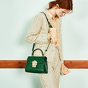 LA'FESTIN Cross body Leather Tote Bags for Women Green Shoulder Purses Medium