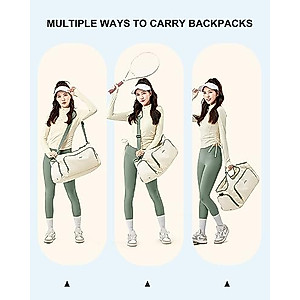 Gym Bag Weekender Bag for Women Travel Bag Duffel Bags for Traveling Carry On Bag Large Sports Yoga Mat Bag Shoulder Bag Overnight Workout Bag with Shoe Compartment Wet Pocket for Men(Beige)