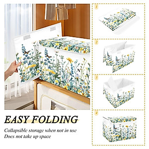 Wassud Storage Bins with Lids Spring Floral Collapsible Stackable Fabric Linen Baskets Closet Organizer Container,16.5"x12.6"x11.8"