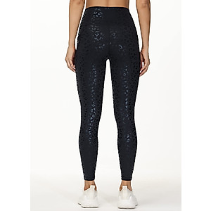 THE GYM PEOPLE Women's V Cross Waist Workout Leggings Tummy Control Running Yoga Pants with Pockets(Black Leopard, Large)