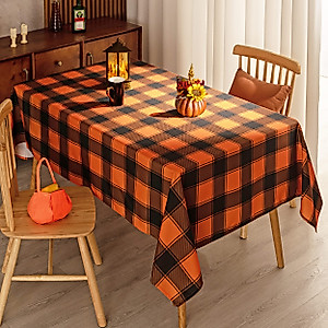 MikiUp Checkered Rectangle Fall Tablecloth - Waterproof, Wrinkle Resistant and Washable Gingham Table Cloth Decorative Table Cover for Party, 160GSM Orange/Black 60 x 84 Inch
