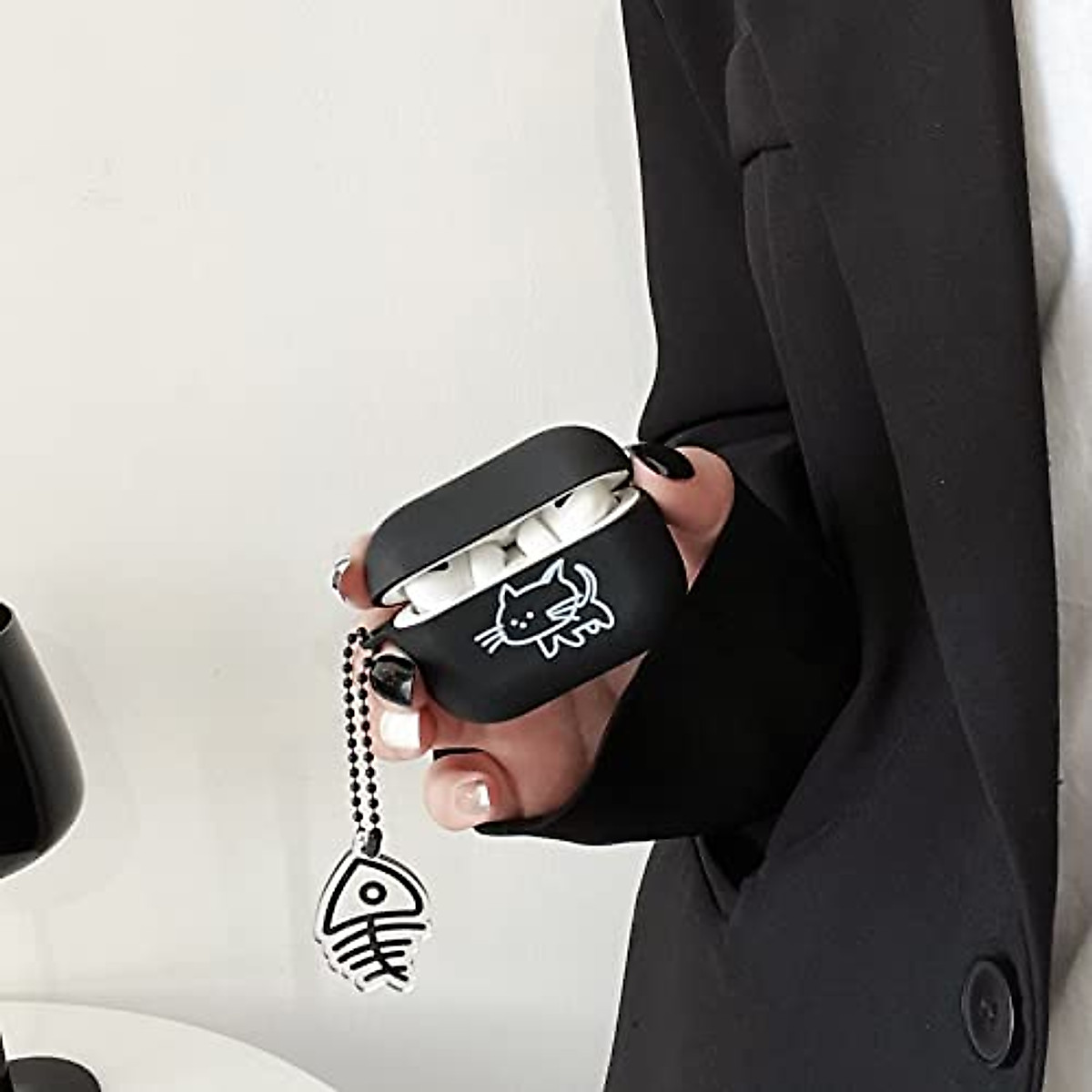 Black Cat Pattern Case for AirPods Pro, Shock-Absorbing Case Cover Accessories with Pendant Full Protective Skin Accessories for Women Men Girl