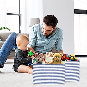 PFFVRP Storage Bins, Foldable Fabric Closet Storage Basket with Dual Handles, Strudy Storage Baskets for Shelves, Storage Boxes for Organizing, 3-Pack (Blue Stripes)