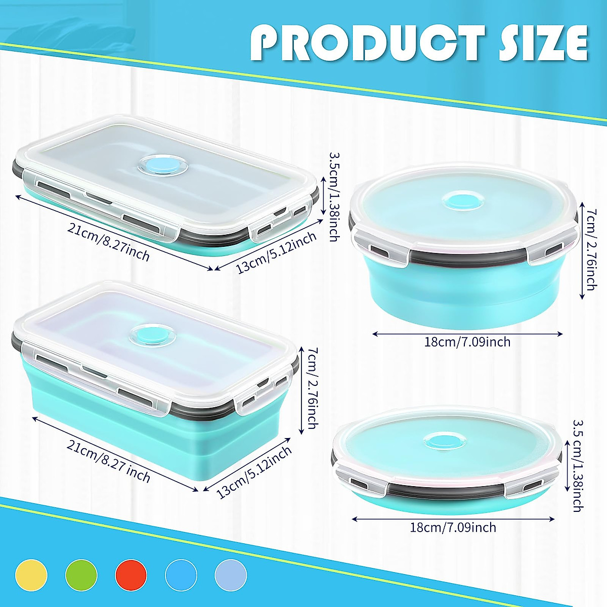 Dandat 10 Pieces 40.6 oz Silicone Collapsible Food Storage Container with Airtight Lids Stacking Meal Prep Lunch Containers for Kitchen, Traveling, Microwave Freezer Dishwasher Safe (Multicolor)