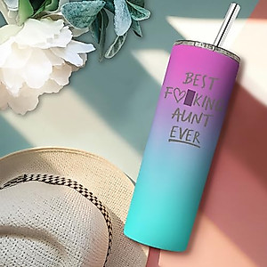 Donenzi Best Aunt Ever Gifts Mother's Day Gifts for Aunt Auntie from Niece Nephew 20oz Travel Cup Aunt Auntie Birthday Christmas Presents Best Auntie Bday Pink Glitter Tumbler Gift Set With Lid Staw