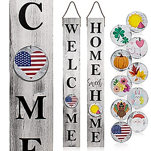 Farmhouse Welcome Sign For Seasonal Front Door Decoration - Double Sided 5 ft Tall Sign w/ 10 Elements Enhances Your Christmas Decor - Standing/Hanging Sign Adds The Perfect Touch To Your Porch