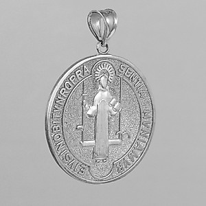 Medal of Saint Benedict 10K White Gold Coin Pendant (Medium)