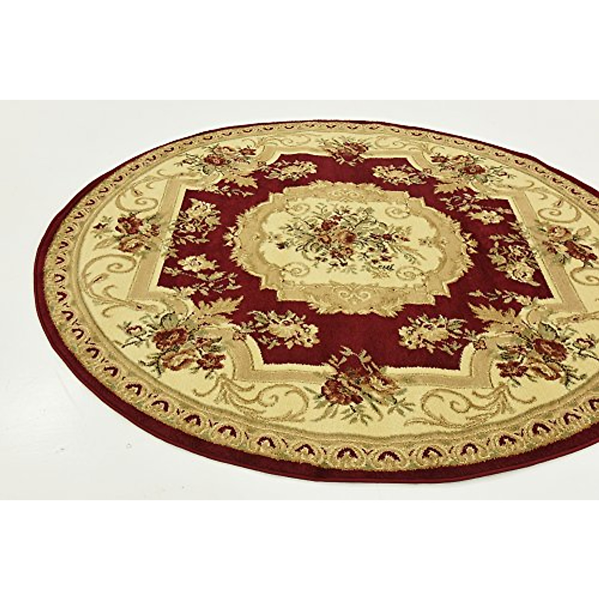 Unique Loom Versailles Collection Traditional Classic Floral Motif Area Rug (6 ft Round, Burgundy/ Ivory)