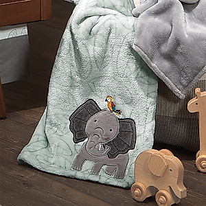 Lambs & Ivy Jungle Friends Appliqued Fleece Nursery Baby Blanket - Elephant