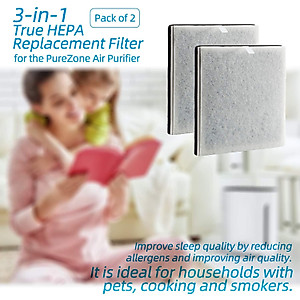 XIMOON 3-in-1 True HEPA Filter Replacement for PureZone Air Purifier Pure Enrichment Pure Zone Part # PEAIRFIL, 2 Pack
