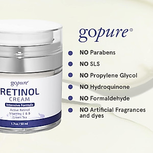 goPure Retinol Face Cream - Night Cream Anti Wrinkle & Face Moisturizer For Women - Retinol Cream for a Youthful-Looking Glow, 1.7oz.