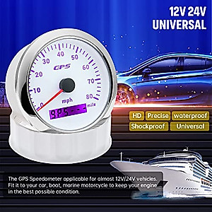 ARTILAURA GPS Speedometer Car Boat GPS Speedometer 85mm 3-3/8" 7 Color 80MPH Waterproof Gauge 9-32V for AUTO Motorcycle Marine Truck (White)