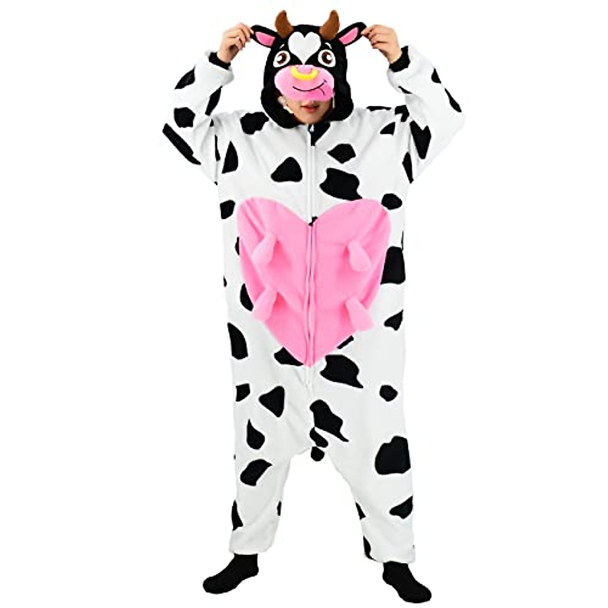 vavalad Cow Onesie Adult Unisex Adult Animal Onesie Animal Cosplay Polar Fleece Halloween Costume For Men Women