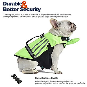 Petglad Dog Life Jacket, Wings Design Pet Life Vest, Reflective Dog Flotation Swim Vest with Chin Float for Pool Beach Boating Surfing Swimming, for Puppy Small Medium Large Size Dogs (Green, S)