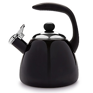 Farberware Bella Water Kettle, Whistling Tea Pot, Works For All Stovetops, Porcelain Enamel on Carbon Steel, BPA-Free, Rust-Proof, Stay Cool Handle, 2.5qt (10 Cups) Capacity (Black)