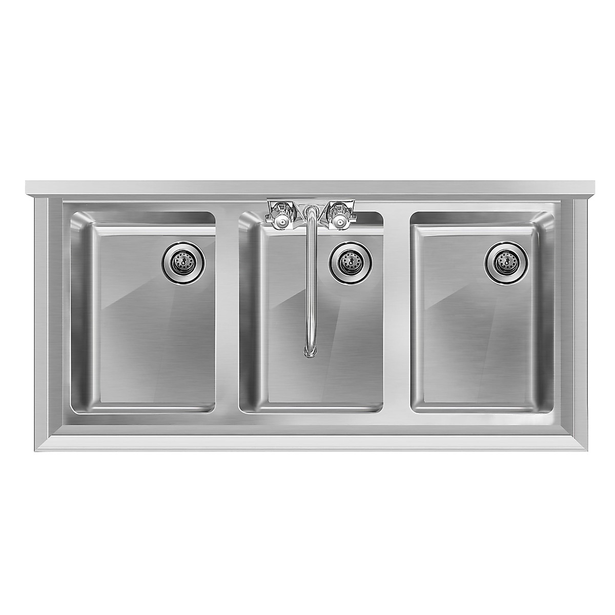 KoolMore 38 in. Three-Compartment Commercial Bar Sink with 3 in. Backsplash and Faucet, NSF Certified in Stainless Steel (SBR3B38-320)