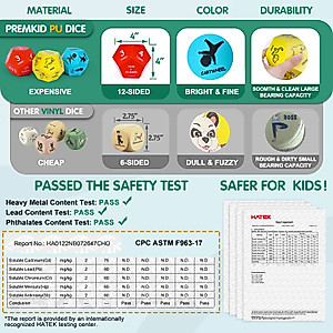 Premkid Exercise Dice for Kids,12-Sided Giant Foam Dice for Indoor and Outdoor Use, Kids Exercise Equipment for Classroom and Physical Education Learning, Dice Games, Yoga Dice for Preschool Games