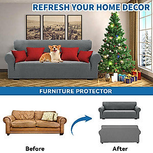 XINEAGE 2025 New 1 Piece Couch Covers for 2 Cushion (55"-69") Stretch Loveseat Sofa Cover Slipcover Jacquard Universal Furniture Protector with Elastic Bottom for Kids,Dog (Loveseat, Light Gray)